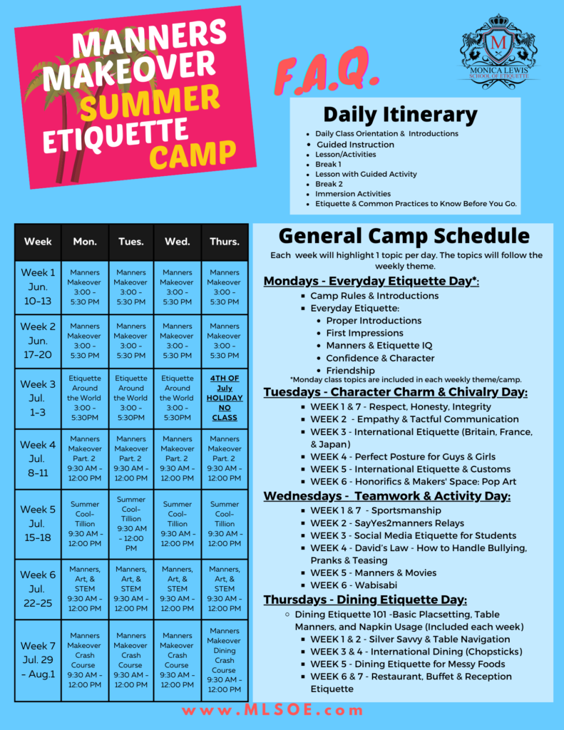 Manners Makeover Summer Etiquette Camp - Monica Lewis School of Etiquette